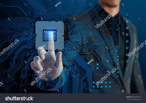 Businessman Touching Glow Cpu Electronics Circuit Stock Photo Edit Now
