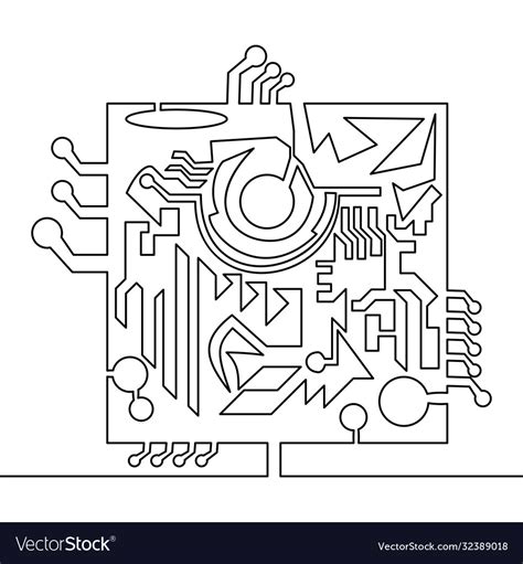 Continuous Line Drawing Microchip Concept Vector Image
