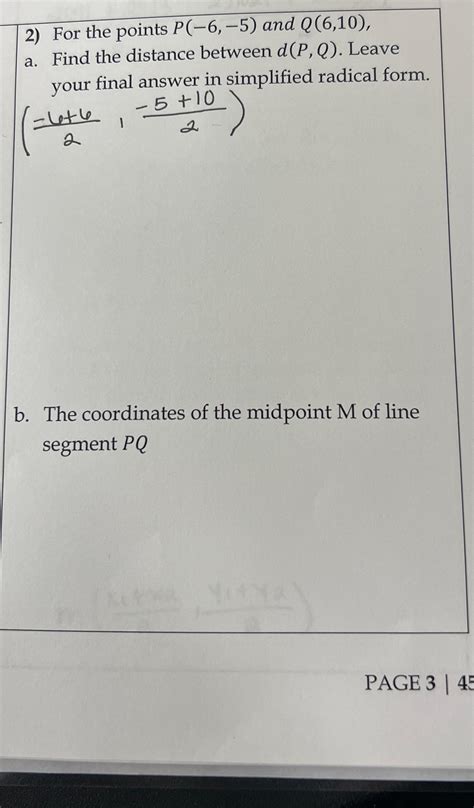 solved for the points p 6 5 ﻿and q 6 10 a ﻿find the