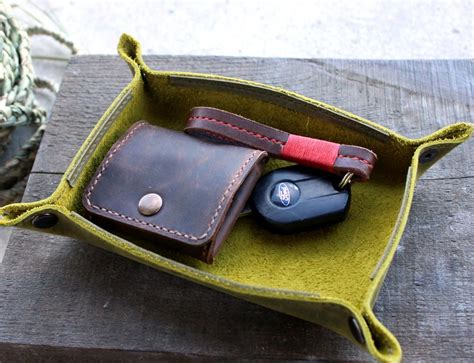 Personalized Leather Valet Tray Small Office Table Desk Organizer