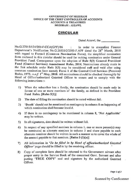 Aandt Circular 9418 Common Nomination Form For Gpf And Gpf Final Payment Application Pdf