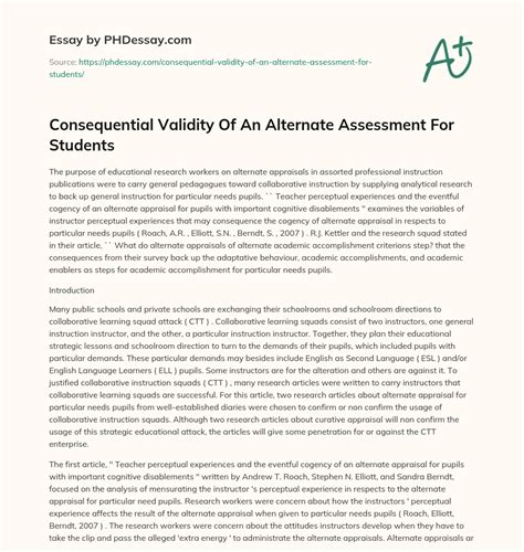 Consequential Validity Of An Alternate Assessment For Students Consequential Validity Of An Alternate Assessment For Students
