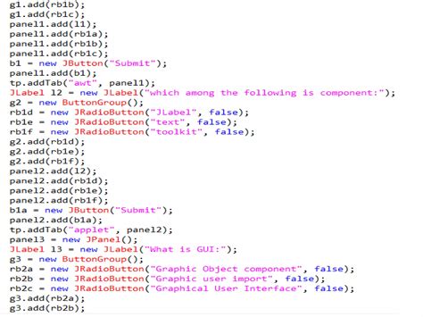 Quiz App J Tabbed Pane Jdialog Container Actionevent Jradiobutton
