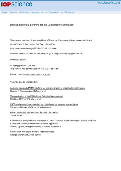 Pdf Domain Splitting Algorithms For The Li Ion Battery Simulation