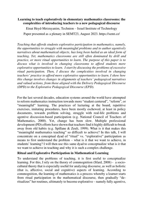 Pdf Learning To Teach Exploratively In Elementary Mathematics Classrooms The Complexities Of