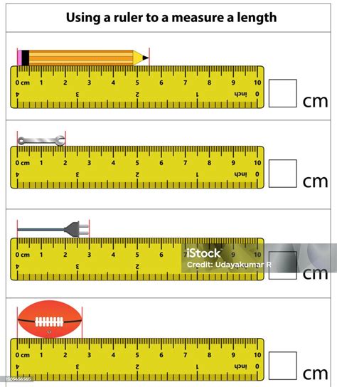 눈금자로 센티미터 단위로 길이를 측정합니다 교육 개발 워크시트 아이들을 위한 게임 아이들을 위한 퍼즐 벡터 그림입니다 만화