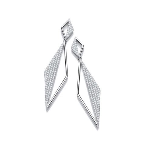 925 Sterling Silver Long Triangle Pave Cz Drop Silver Earrings Claro
