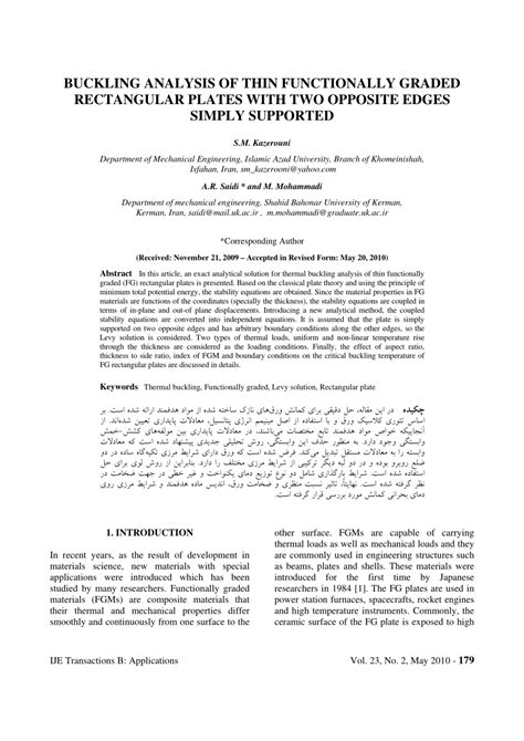 Pdf Buckling Analysis Of Thin Functionally Graded Rectangular Plates With Two Opposite Edges