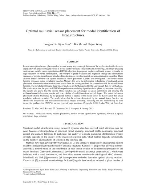 pdf optimal multiaxial sensor placement for modal identification of