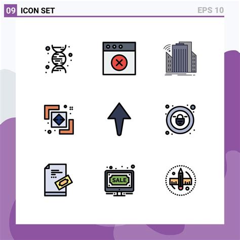 Mobile Interface Filledline Flat Color Set Of 9 Pictograms Of Lock Arrow Sensor Path Divide