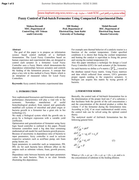 Pdf Fuzzy Control Of Fed Batch Fermenter Using Compacted Experimental