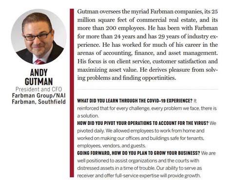 Andy Gutman President Of Farbman Group Nai Farbman Has Once Again Been Named To Detroit 500