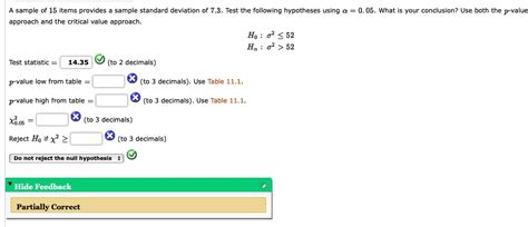 Solved Sample Of 15 Items Provides Sample Standard Deviation Of 73