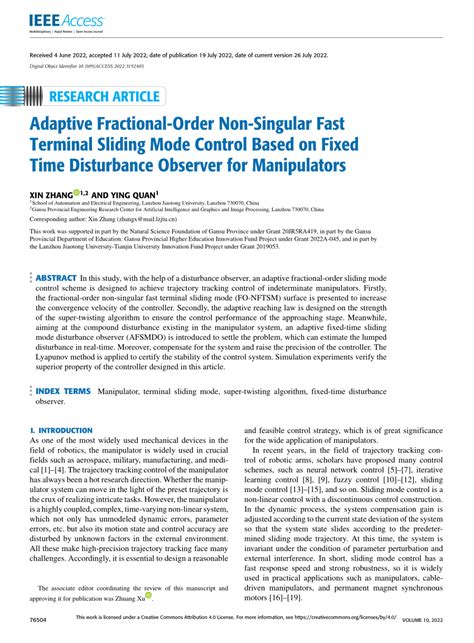 Pdf Adaptive Fractional Order Non Singular Fast Terminal Sliding Mode Control Based On Fixed