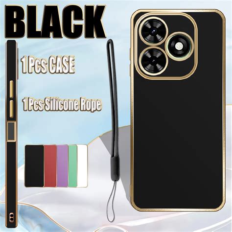 For Tecno Spark Go 2024 Bg6 Case Luxury Electroplating Soft Phone Case With Silicone Lanyard