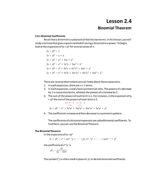 Week 009 Binomial Theorem Lesson 2 Binomial Theorem 24 Binomial