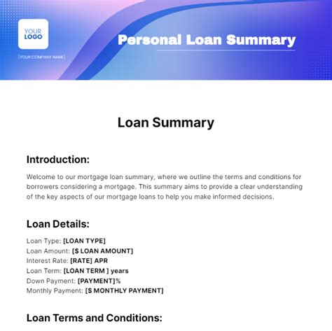 Free Loan Summary Template To Edit Online