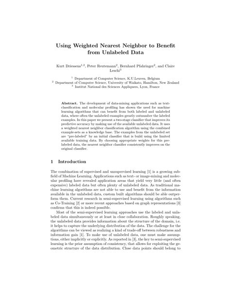 Pdf Using Weighted Nearest Neighbor To Benefit From Unlabeled Data