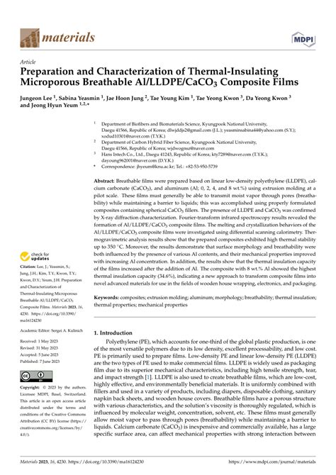 Pdf Preparation And Characterization Of Thermal Insulating Microporous Breathable Allldpe