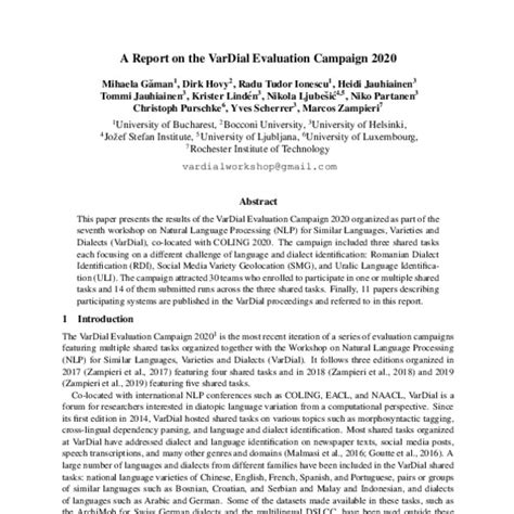 A Report On The Vardial Evaluation Campaign 2020 Acl Anthology