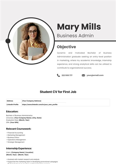 Free Student Cv For First Job Template Edit Online And Download
