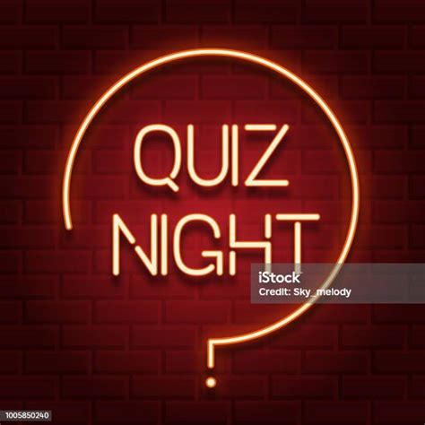 펍 퀴즈 발표 포스터 빈티지 스타일 어두운 벽돌 바탕에 빛나는 네온 빛나는 편지 질문 팀 지적인 사람에 대 한 게임입니다 벡터