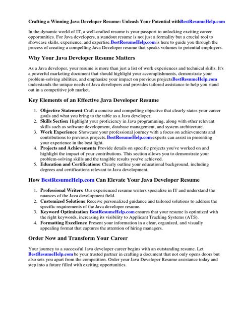 Java Developer Resume Sample Pdf Java Programming Language