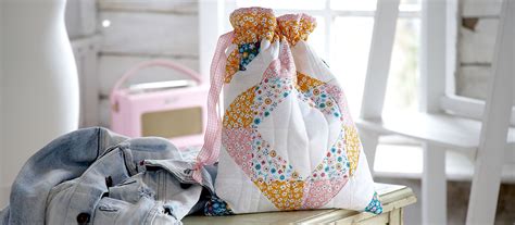 Patchwork Drawstring Bag Quilt Block Sewing Pattern Half Yard Sewing Club