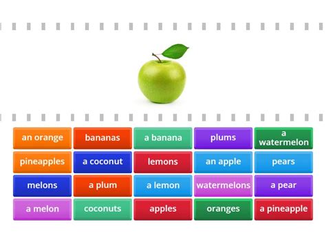 Singular Plural Fruit Find The Match