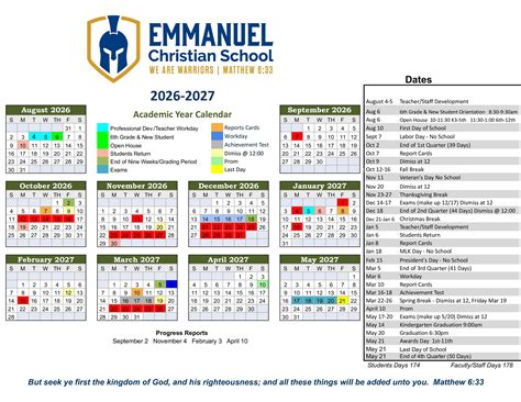 2025 2026 Calendar Plan Your School Year Today — Emmanuel Christian