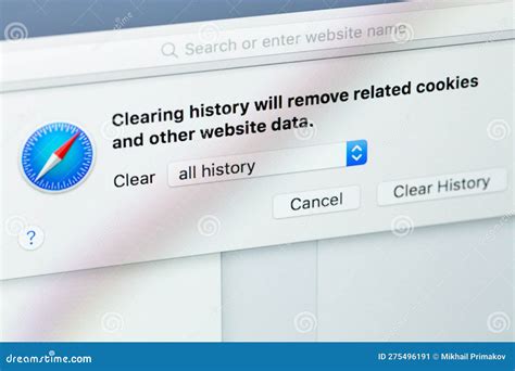 Browser Safari Remove History Cookies And Other Browsing Data On The Display Editorial Photo