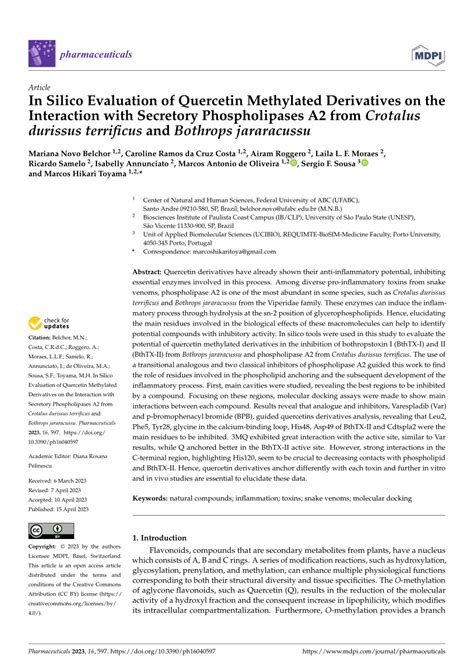 Pdf In Silico Evaluation Of Quercetin Methylated Derivatives On The Interaction With Secretory