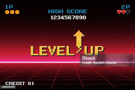 Level Up Press Start Button Pixel Art 8 Bit Game Retro Game For Game Assets In Vector