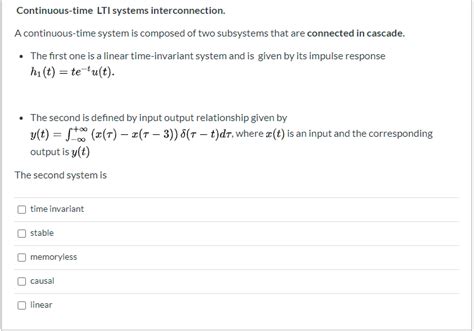 Solved Continuous Time Lti Systems Interconnection A