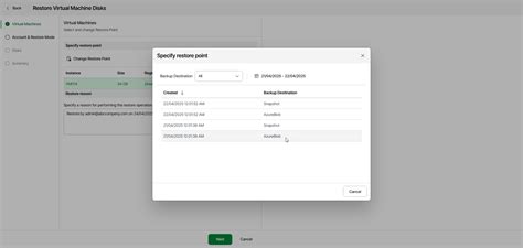 Step 2 Select Restore Point Veeam Data Cloud For Microsoft Azure