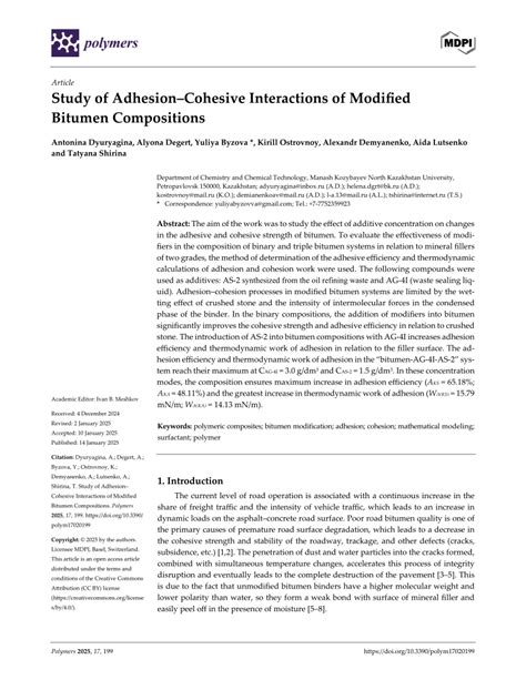 Pdf Study Of Adhesioncohesive Interactions Of Modified Bitumen