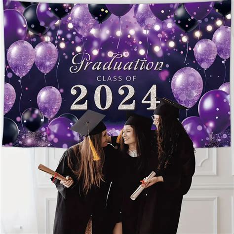 Class 2024 Graduation Party Backdrop Purple Black Congrats Temu