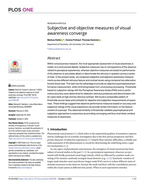 Pdf Subjective And Objective Measures Of Visual Awareness Converge