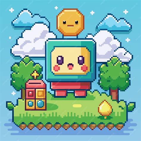 Pixelated Cartoon Character In A Video Game Landscape Premium Ai Generated Vector