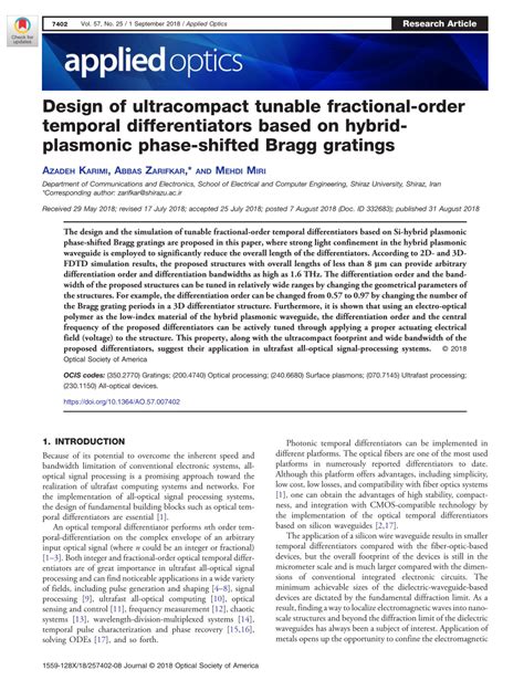 Pdf Design Of Ultracompact Tunable Fractional Order Temporal Differentiators Based On Hybrid