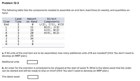 Solved Problem 12 3 The Following Table Lists The Components