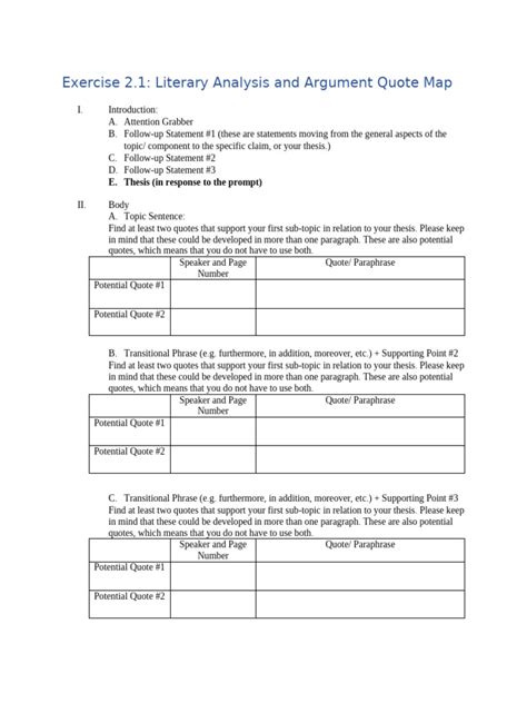 Exercise 21 Literary Analysis And Argument Quote Map Pdf