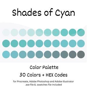 Cyan Shades Digital Color Palette Ipad Procreate Adobe Photoshop