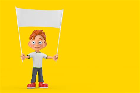 만화 리틀 보이 십대 사람 캐릭터 마스코트와 빈 흰색 빈 배너와 디자인을위한 여유 공간 3d 렌더링 공란에 대한 스톡 사진 및 기타 이미지 Istock