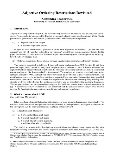 Adjective Ordering Restrictions Revisited Download Free Pdf Adjective Syntax