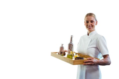 Smiling Masseuse Holding A Tray Hotel Relaxation Healthy Lifestyle