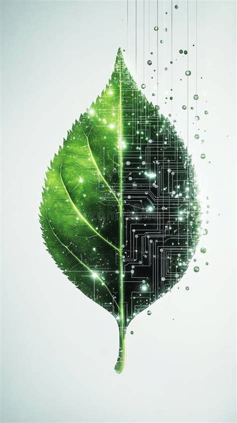 Futuristic Digital Green Leaf Integrating Nature And Technology With