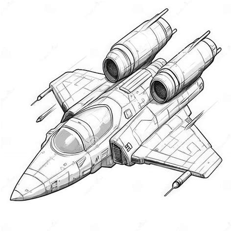Dynamic Spacecraft Sketch With Dual Engines And Sharp Wings Stock