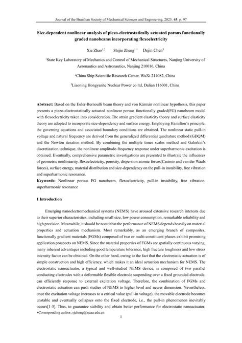 Pdf Size Dependent Nonlinear Analysis Of Piezo Electrostatically