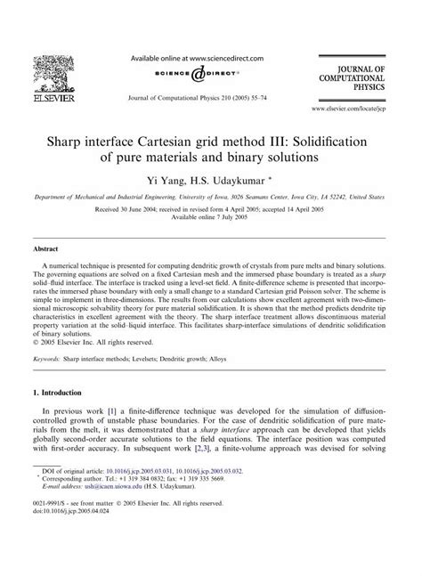 Pdf Sharp Interface Cartesian Grid Method Iii Solidification Of Pure